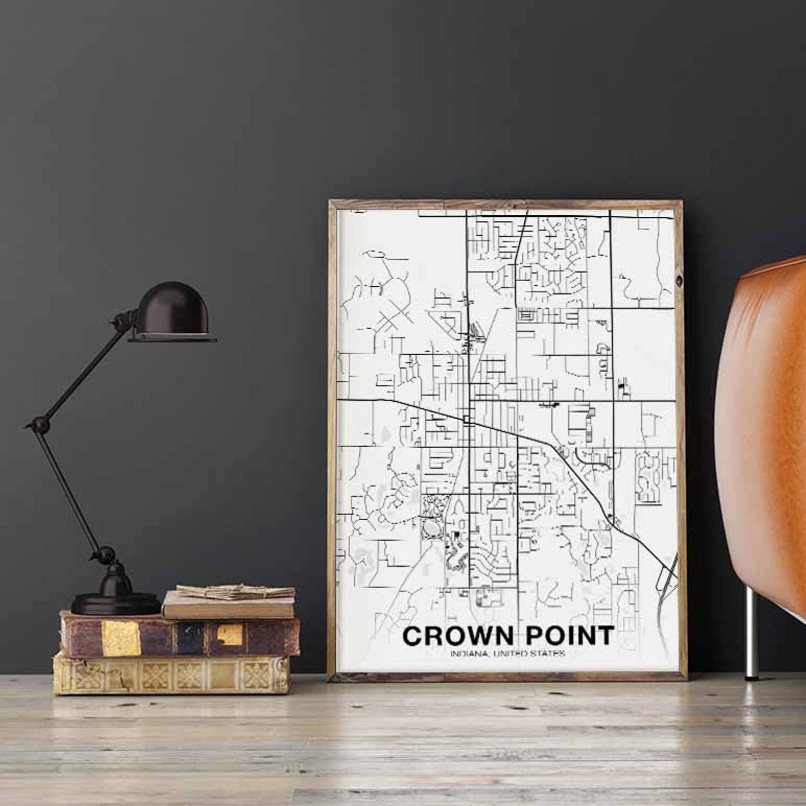 CROWN POINT Indiana USA Map Poster Black White Hometown City - Etsy