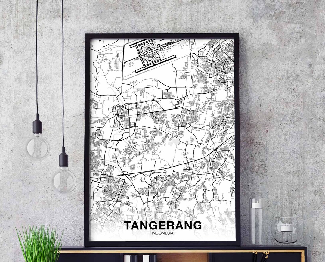 TANGERANG Indonesia Map Poster Black White Hometown City Print Modern ...