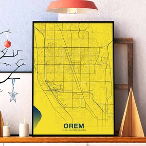 OREM Utah UT USA Map Poster Color Hometown City Print Modern Home Decor ...