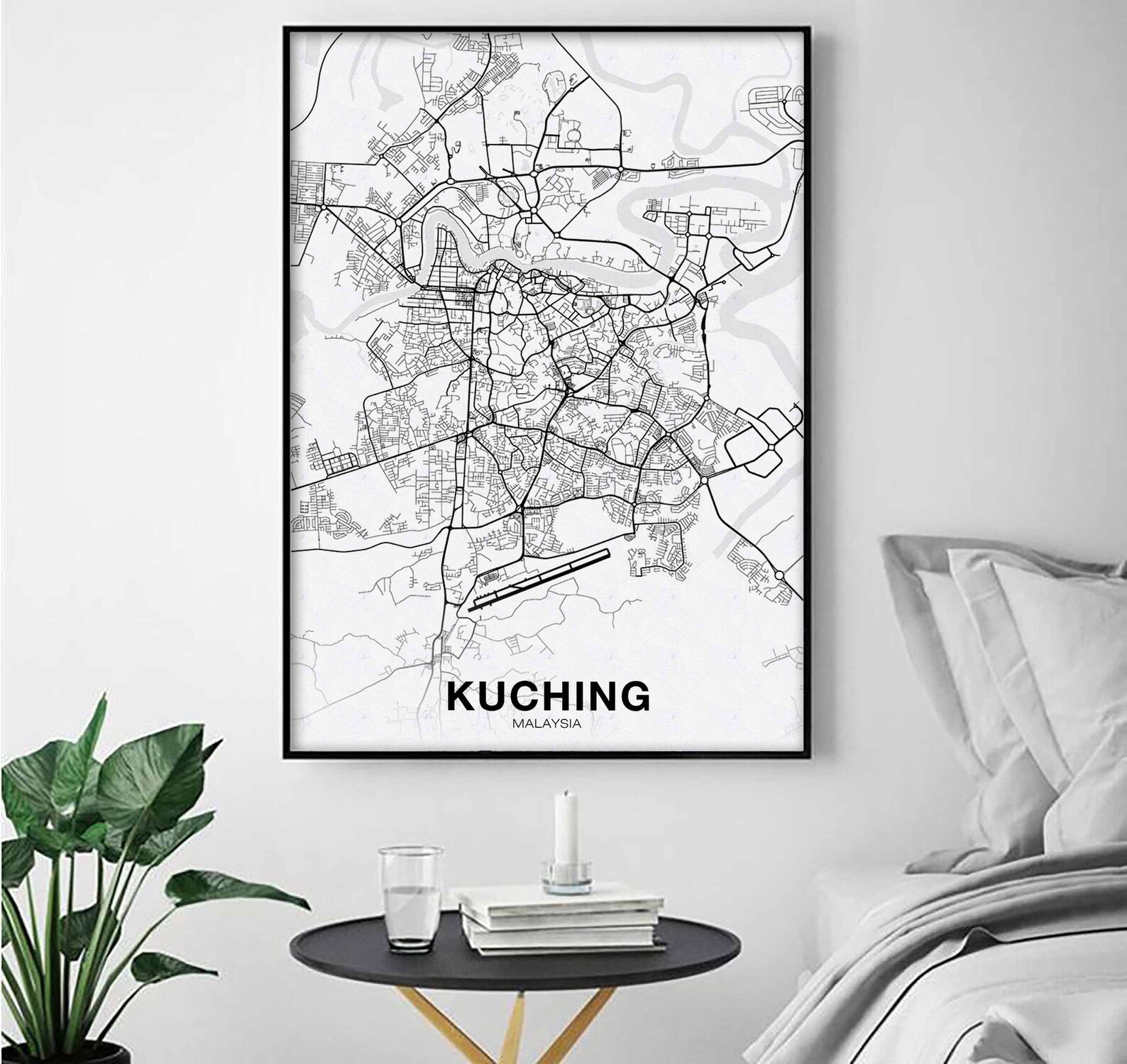 KUCHING Malaysia Map Poster Black White Hometown City Print - Etsy