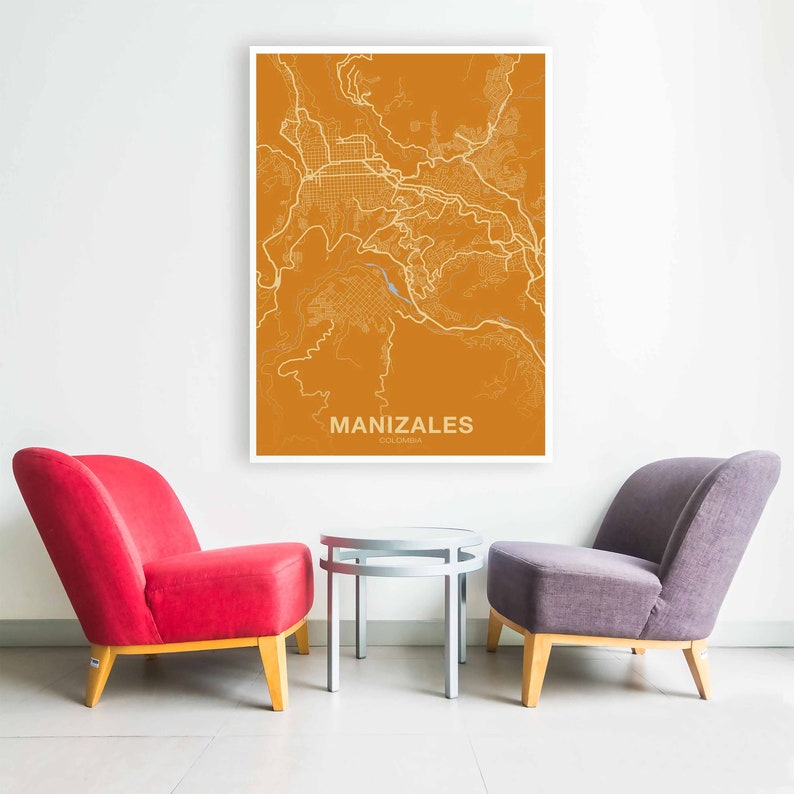 MANIZALES Colombia Map Poster Color Hometown City Print Modern - Etsy