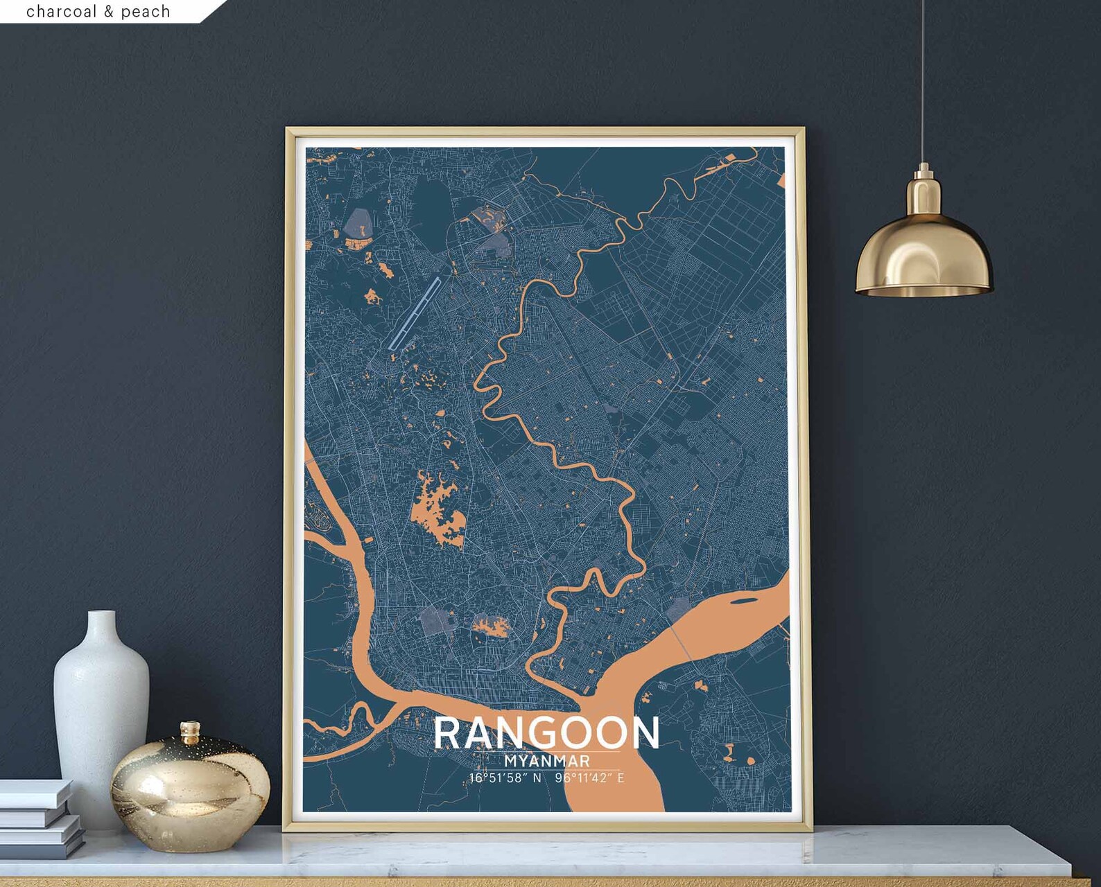 RANGOON Myanmar Map Poster Black White Hometown City Print - Etsy