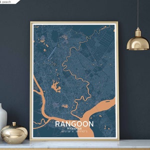 RANGOON Myanmar Map Poster Black White Hometown City Print Modern Home ...
