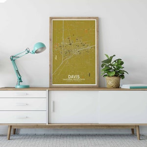 DAVIS California USA Map Poster Black White Hometown City Print Modern ...