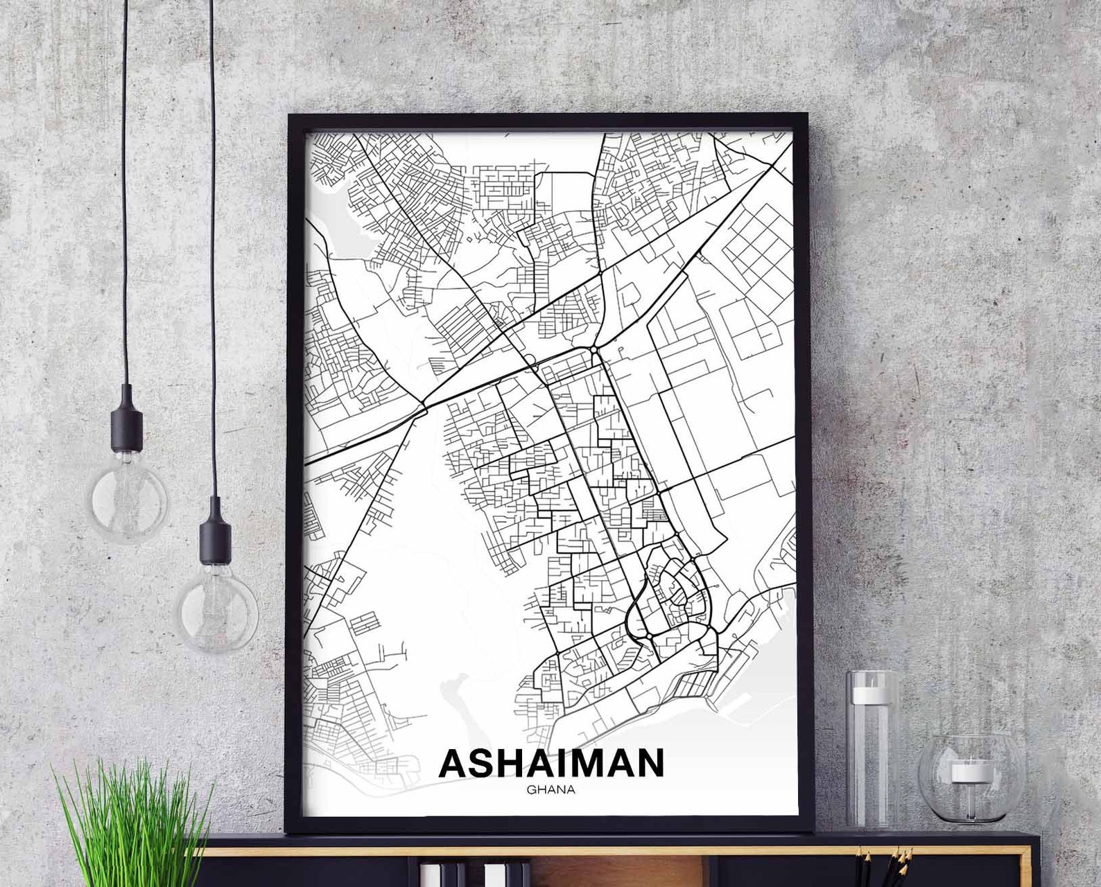 ASHAIMAN Ghana Map Poster Black White Hometown City Print - Etsy UK