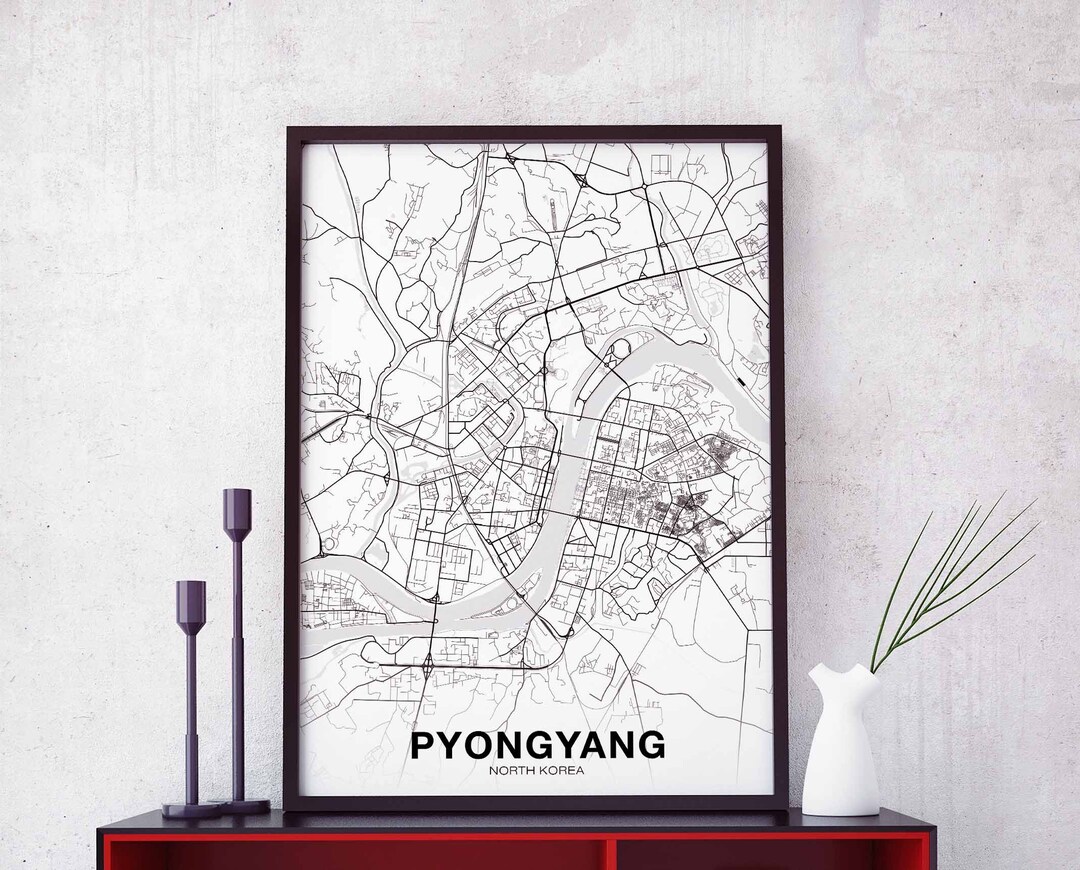 PYONGYANG North Korea Map Poster Black White Hometown City Print Modern ...
