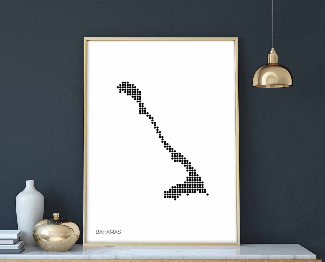 BAHAMAS Minimal Dots Retro Map Poster Black White Wall Decor Design ...