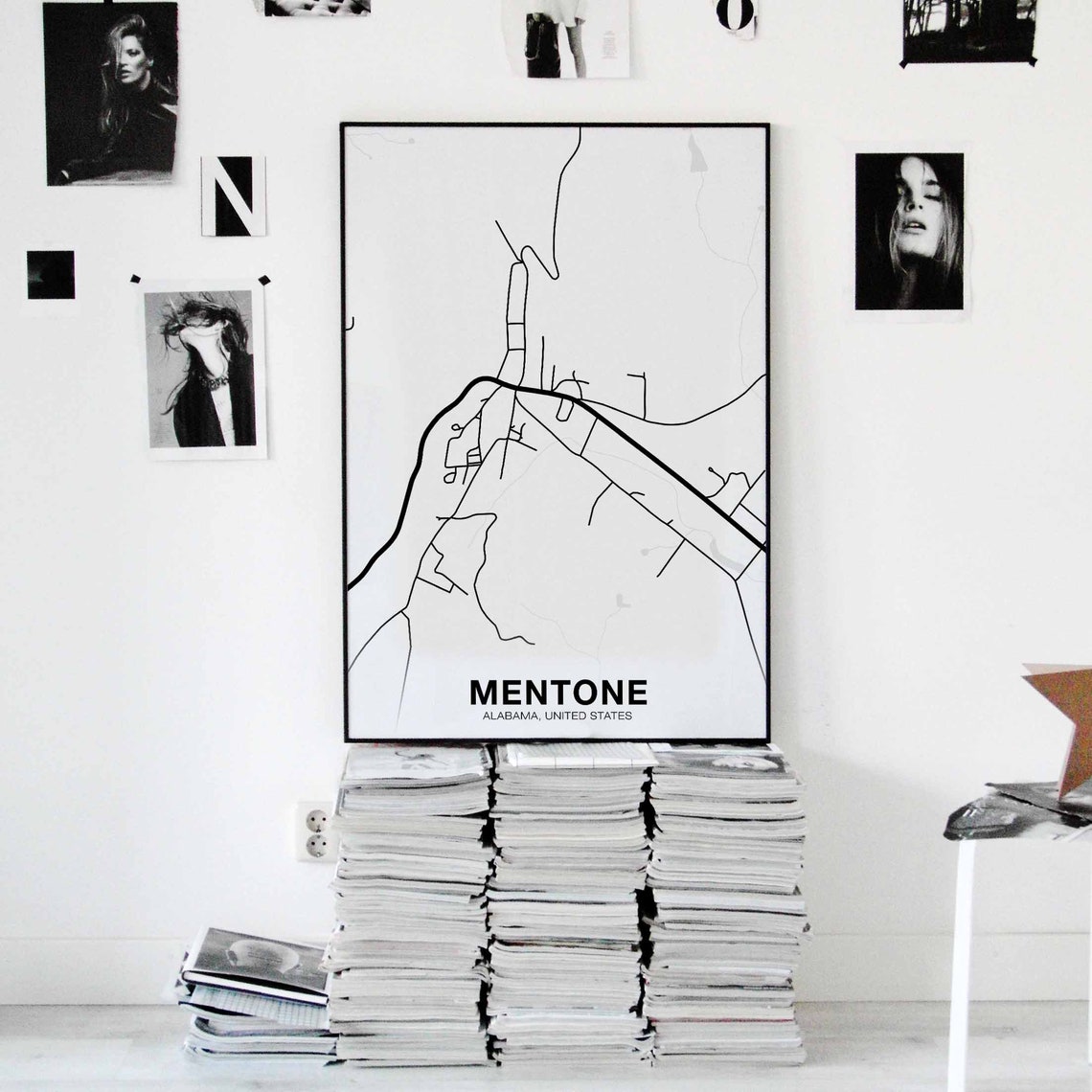 MENTONE Alabama AL USA map poster black white Hometown City | Etsy