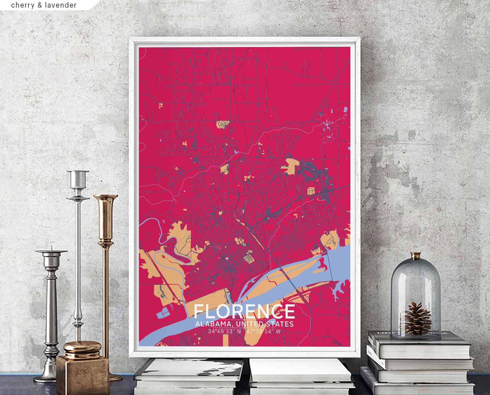 FLORENCE Alabama USA Map Poster Black White Hometown City Print Modern ...