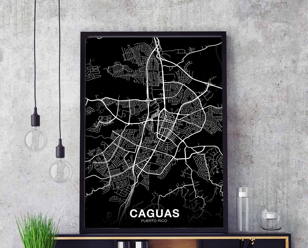 CAGUAS Puerto Rico Map Poster Black White Hometown City Print Modern ...
