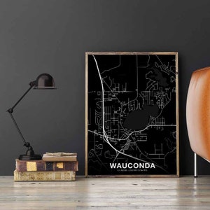 WAUCONDA Illinois IL Usa Map Poster Black White Hometown City Print ...