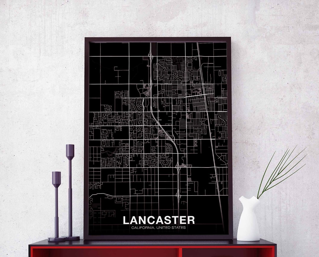 LANCASTER California CA USA Map Poster Black White Hometown City Print ...