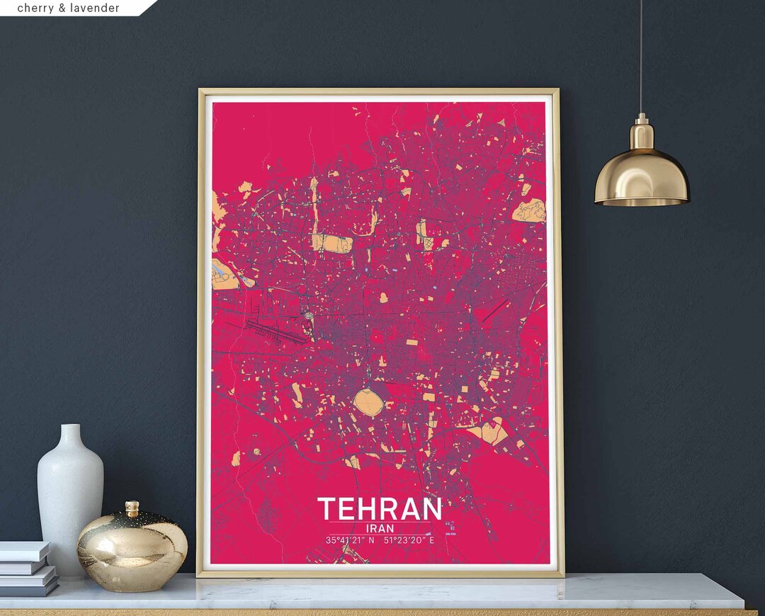 TEHRAN Iran Map Poster Black White Hometown City Print Modern Home ...