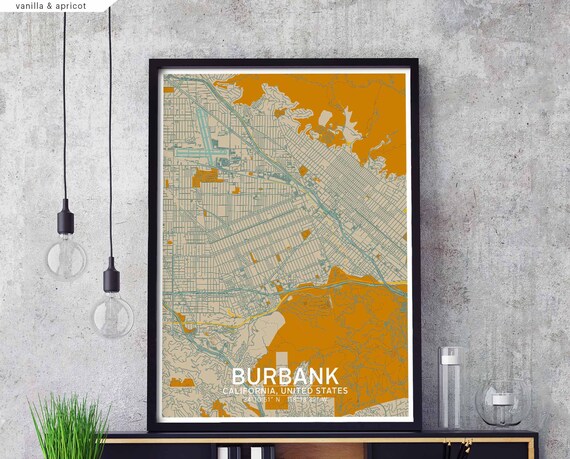 BURBANK California USA Map Poster Black White Hometown City | Etsy
