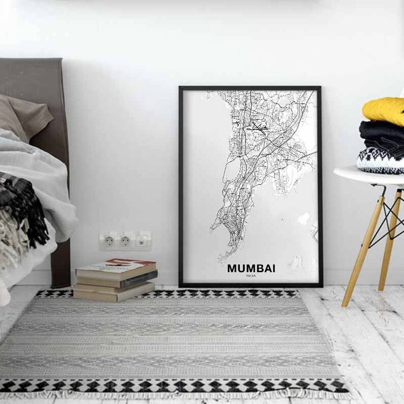 MUMBAI Bombay India Map Poster Hometown City Print Modern Home Decor ...