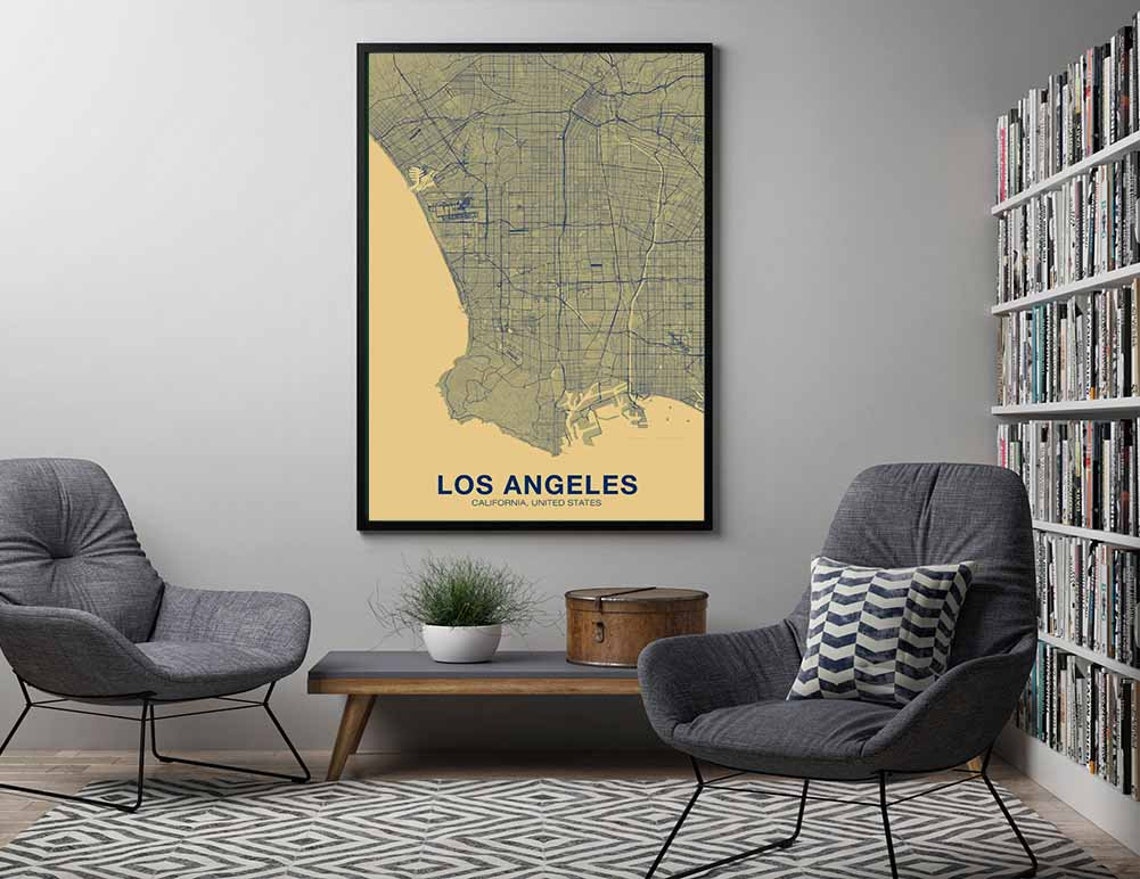 Los Angeles CA US Map Poster Color Hometown City Print Modern | Etsy