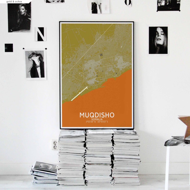 MUQDISHU MOGADISHU Somalia Map Poster Black White Hometown City Print ...