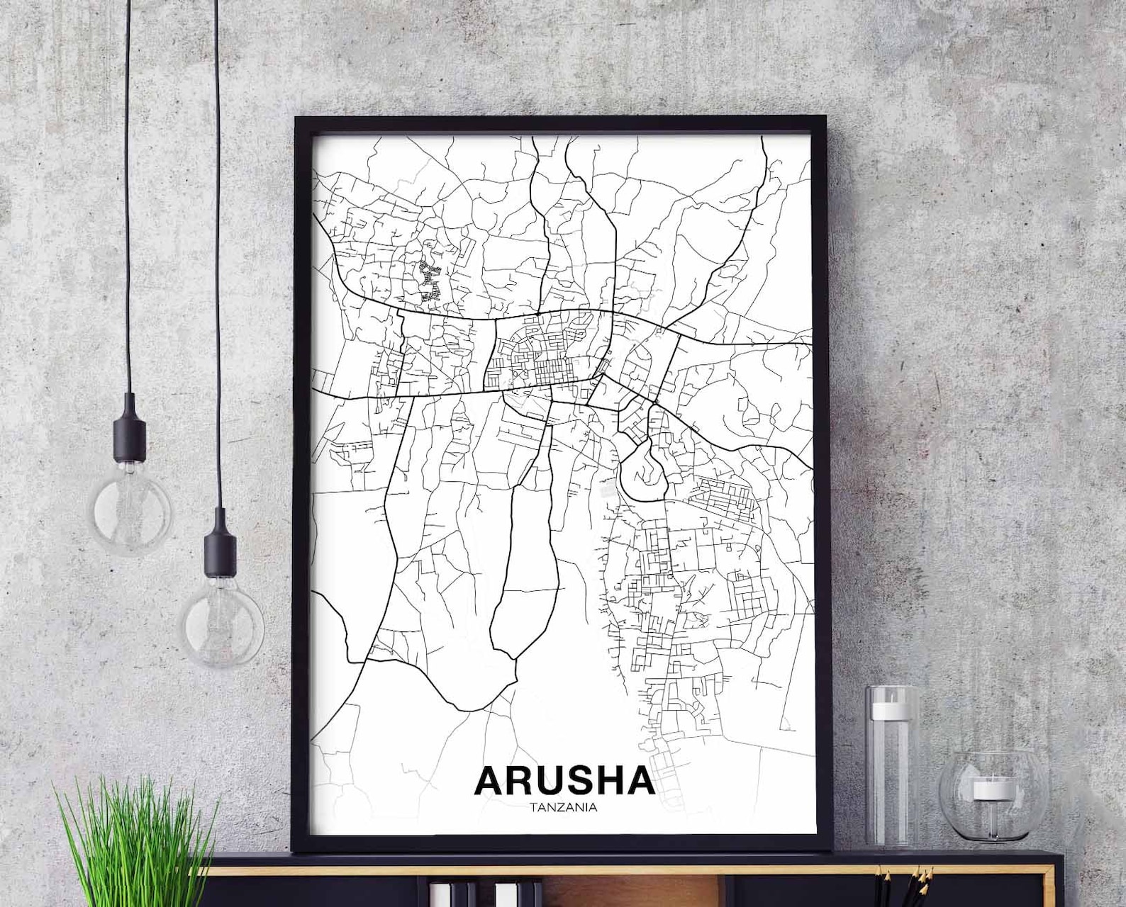 ARUSHA Tanzania Map Poster Black White Hometown City Print - Etsy