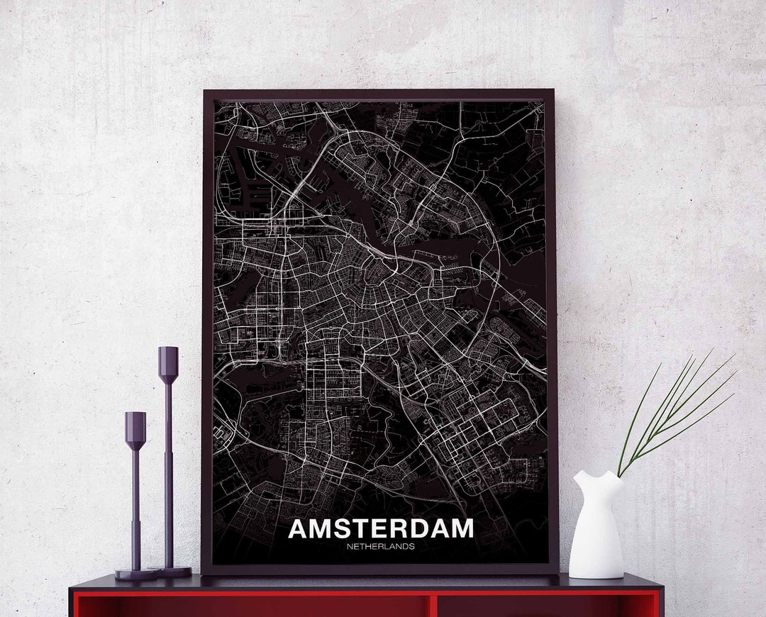 AMSTERDAM Netherlands Map Poster Black White Hometown City Print Modern ...