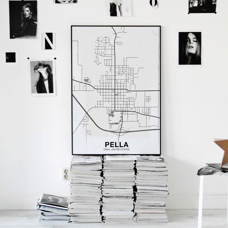 PELLA Iowa IA USA Map Poster Black White Hometown City Print Modern ...
