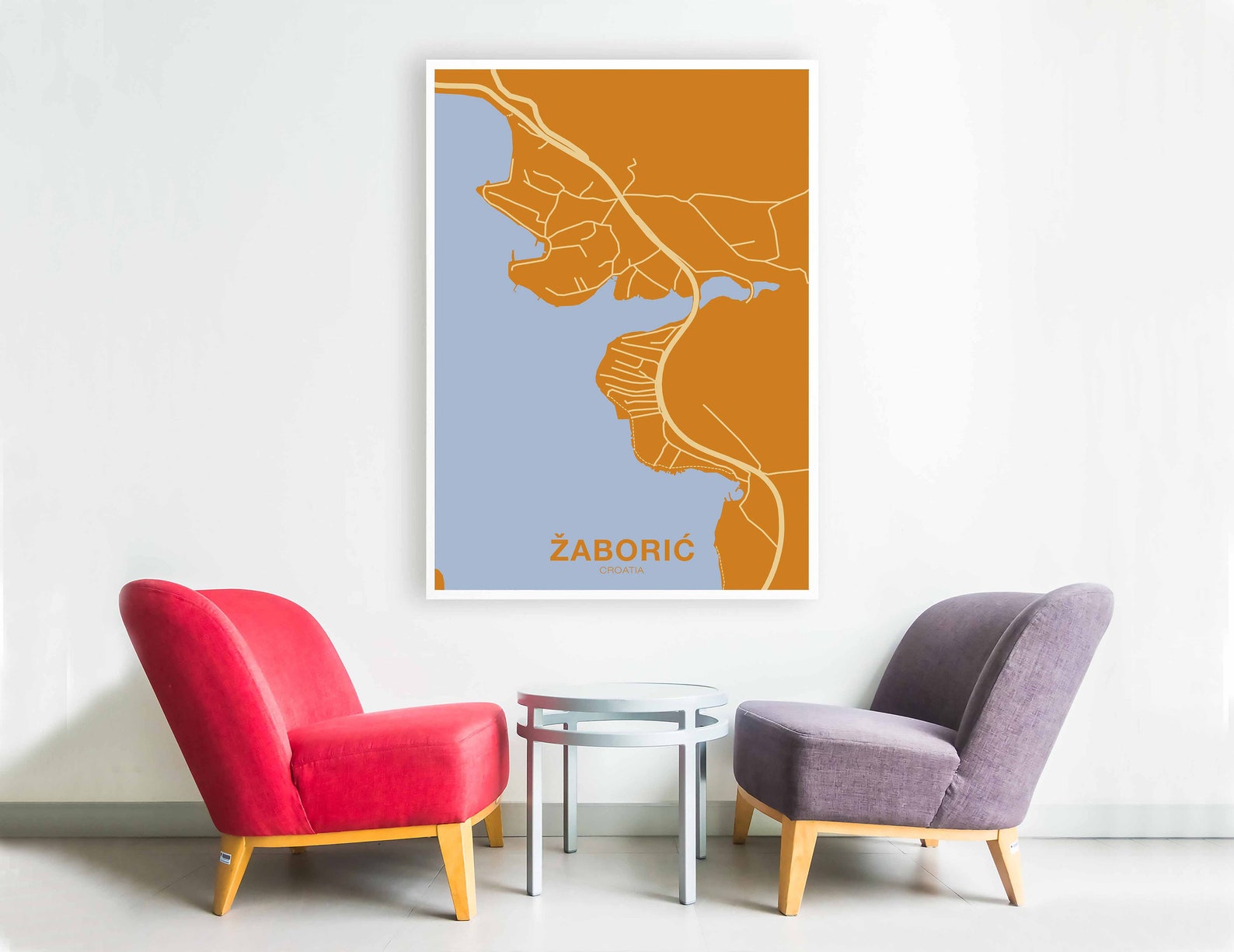 ZABORIC Croatia Map Poster Color Hometown City Print Modern | Etsy