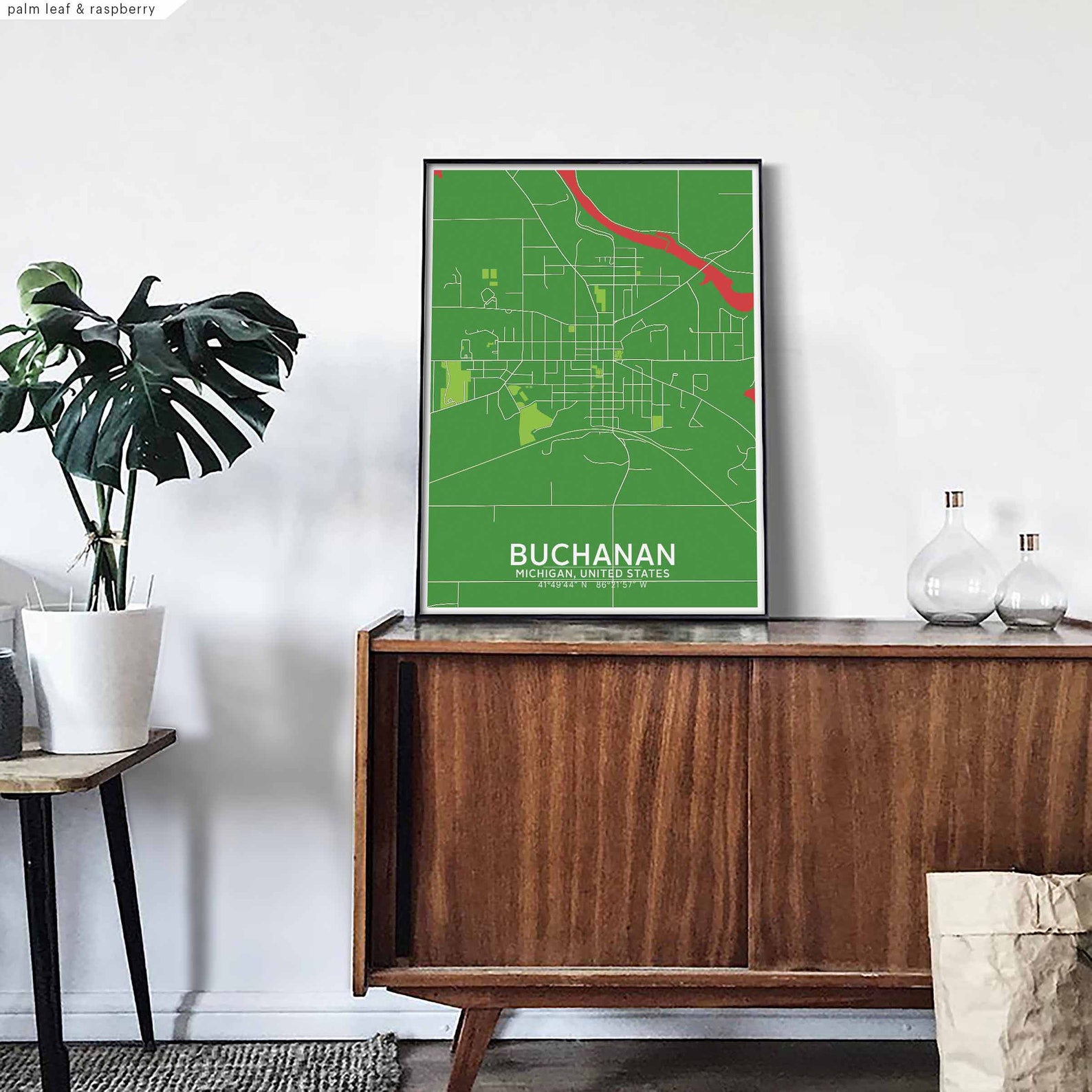 BUCHANAN Michigan USA Map Poster Black White Hometown City Print Modern ...