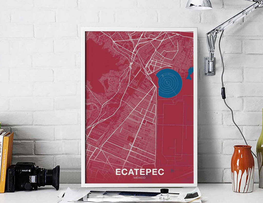 ECATEPEC Mexico Map Poster Color Hometown City Print Modern Home Decor ...