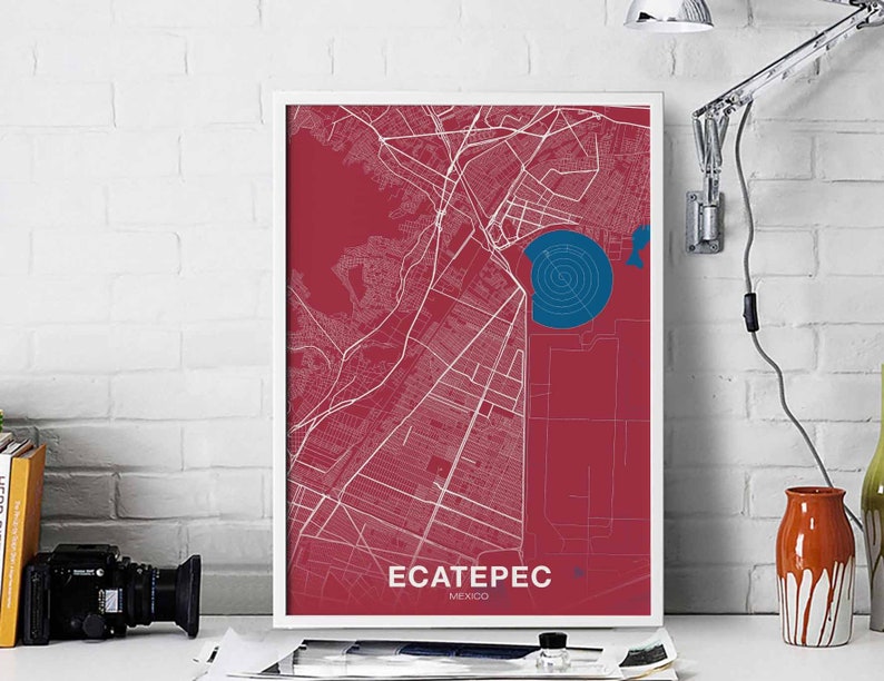 ECATEPEC Mexico Map Poster Color Hometown City Print Modern - Etsy
