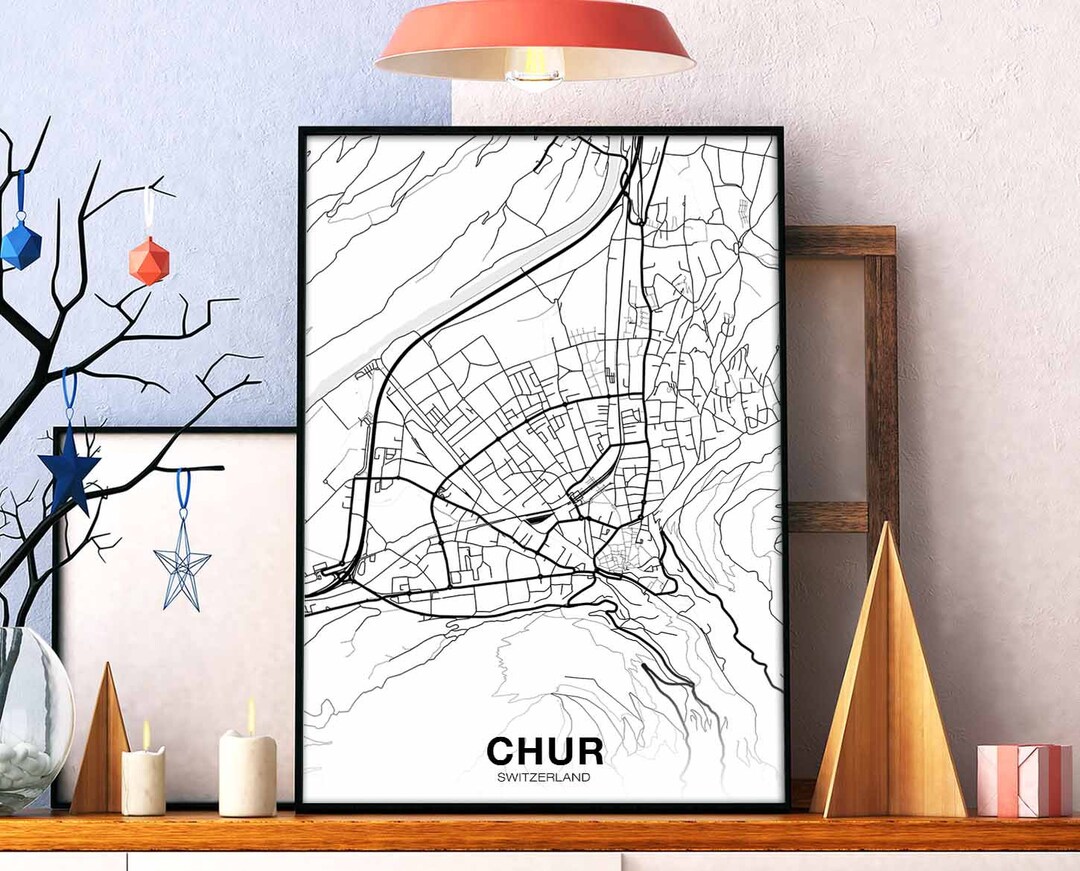 CHUR Switzerland Map Poster Black White Hometown City Print Modern Home ...