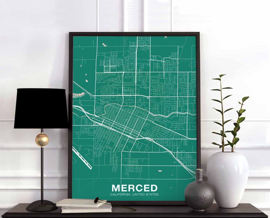 MERCED California CA USA Map Poster Color Hometown City Print Modern ...