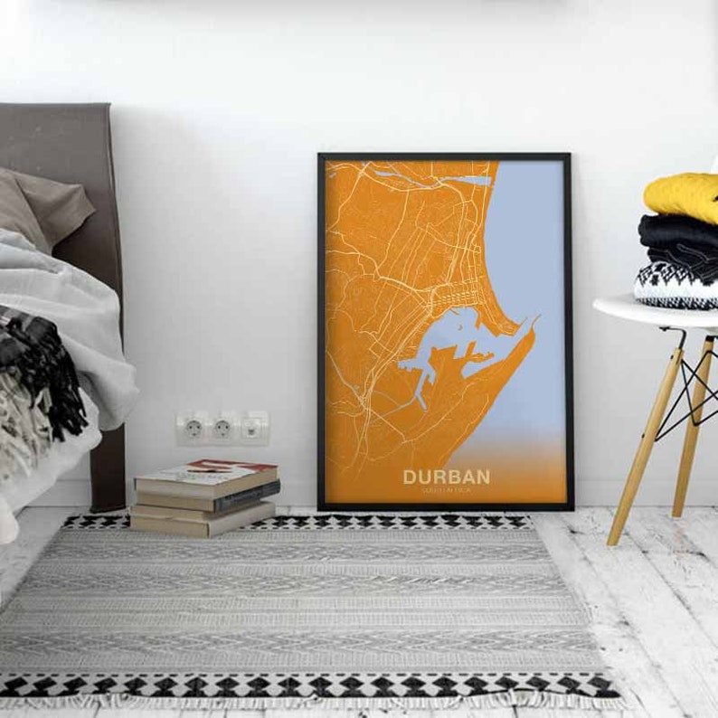 DURBAN South Africa Map Poster Color Hometown City Print | Etsy