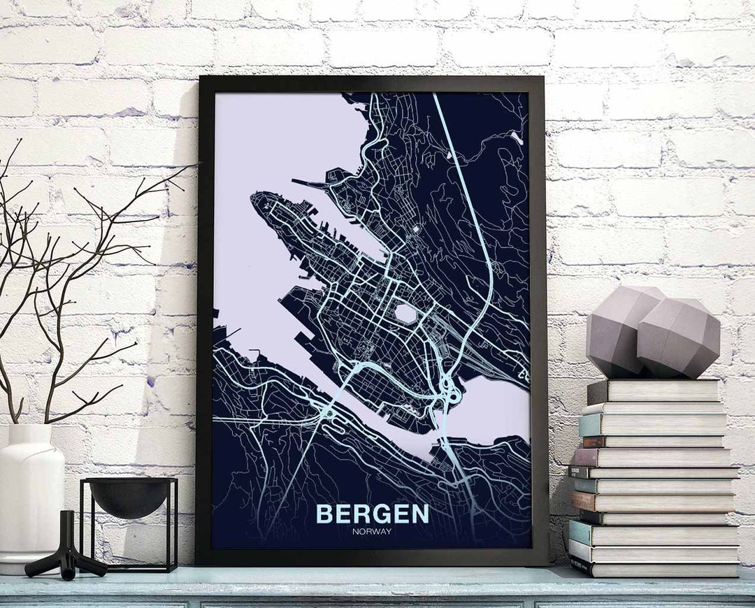 BERGEN Norway Norge Map Poster Color Hometown City Print Modern Home ...