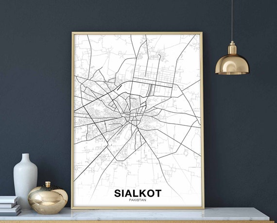 SIALKOT Pakistan Map Poster Hometown City Print Modern Home | Etsy