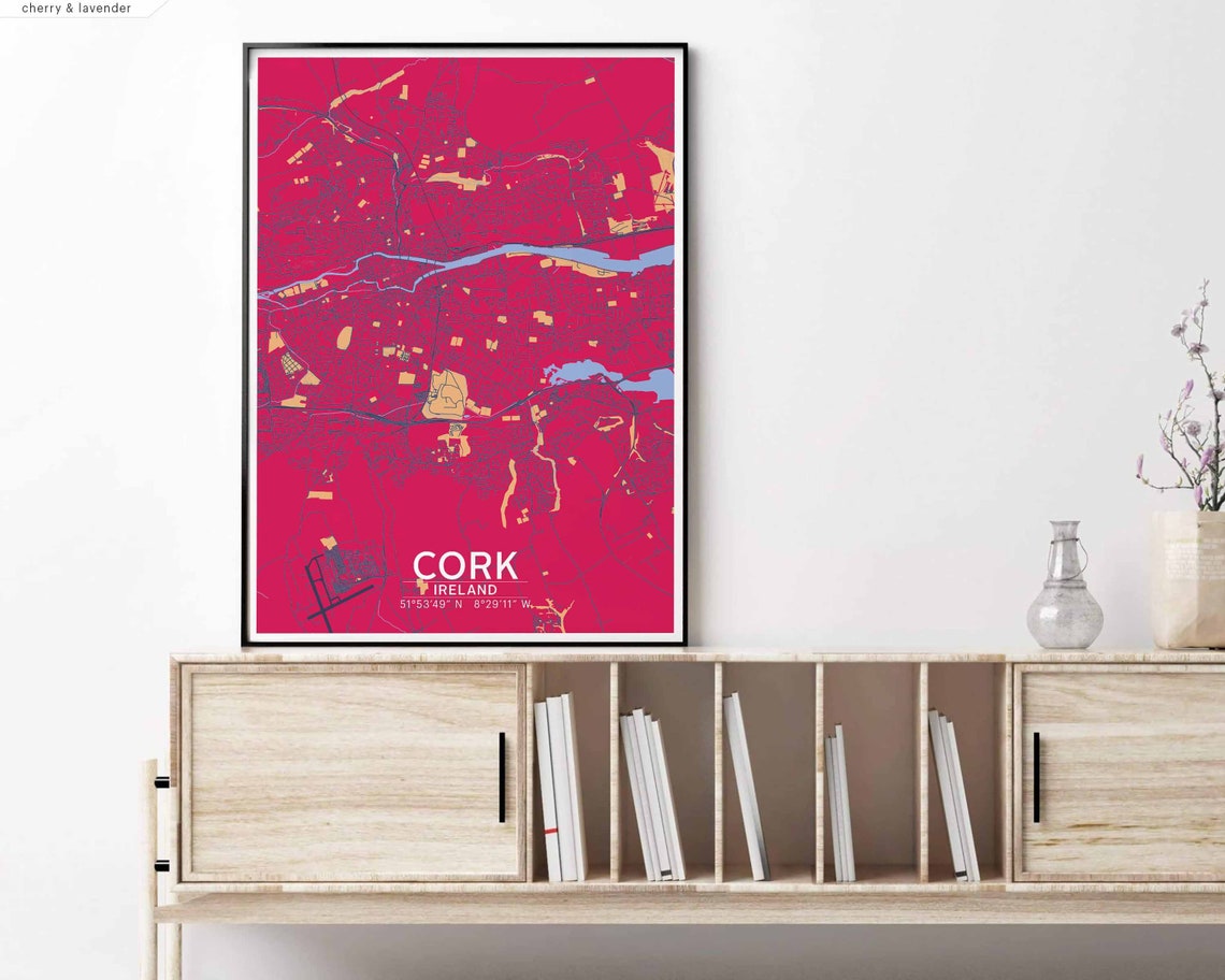 CORK Ireland map poster black white Hometown City Print Modern | Etsy