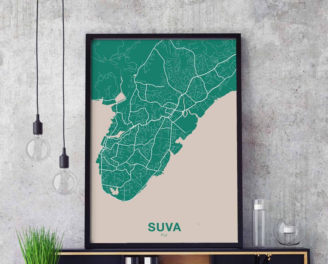 SUVA Fiji Map Poster Color Hometown City Print Modern Home Decor Office ...