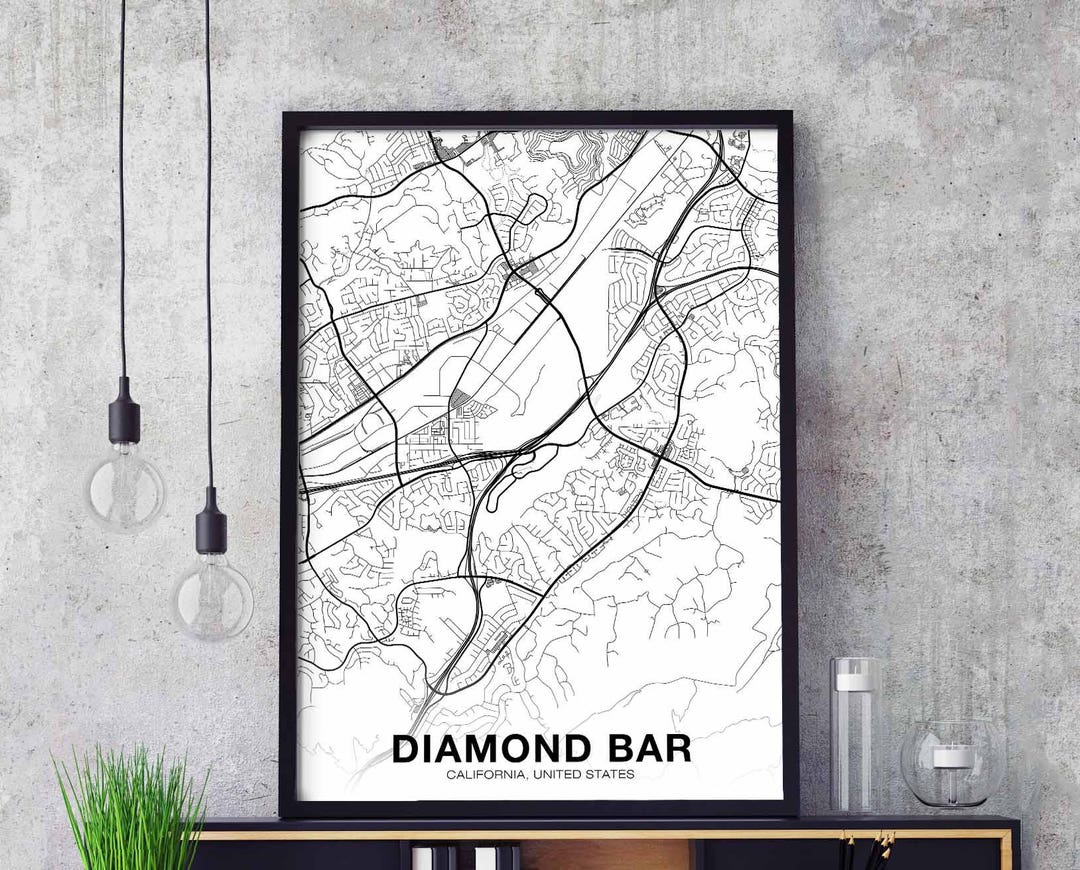 DIAMOND BAR California CA Usa Map Poster Black White Hometown City ...