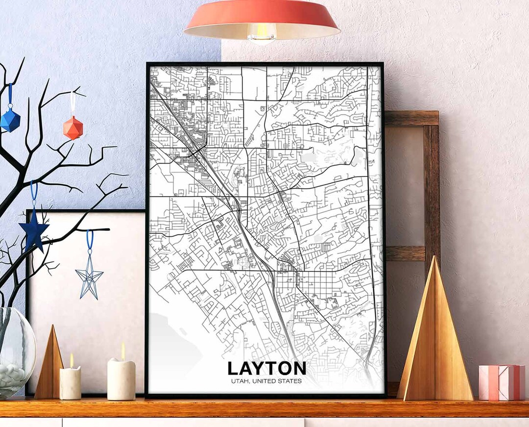 LAYTON Utah UT USA Map Poster Black White Hometown City Print Modern ...