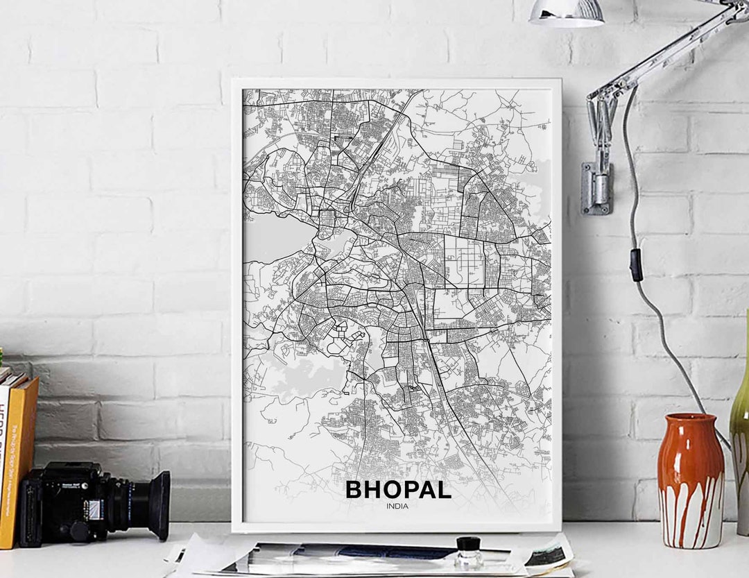 BHOPAL India Map Poster Black White Hometown City Print Modern Home ...