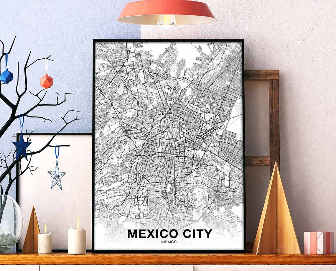 MEXICO CITY Mexico map poster Hometown City Print Modern Home | Etsy