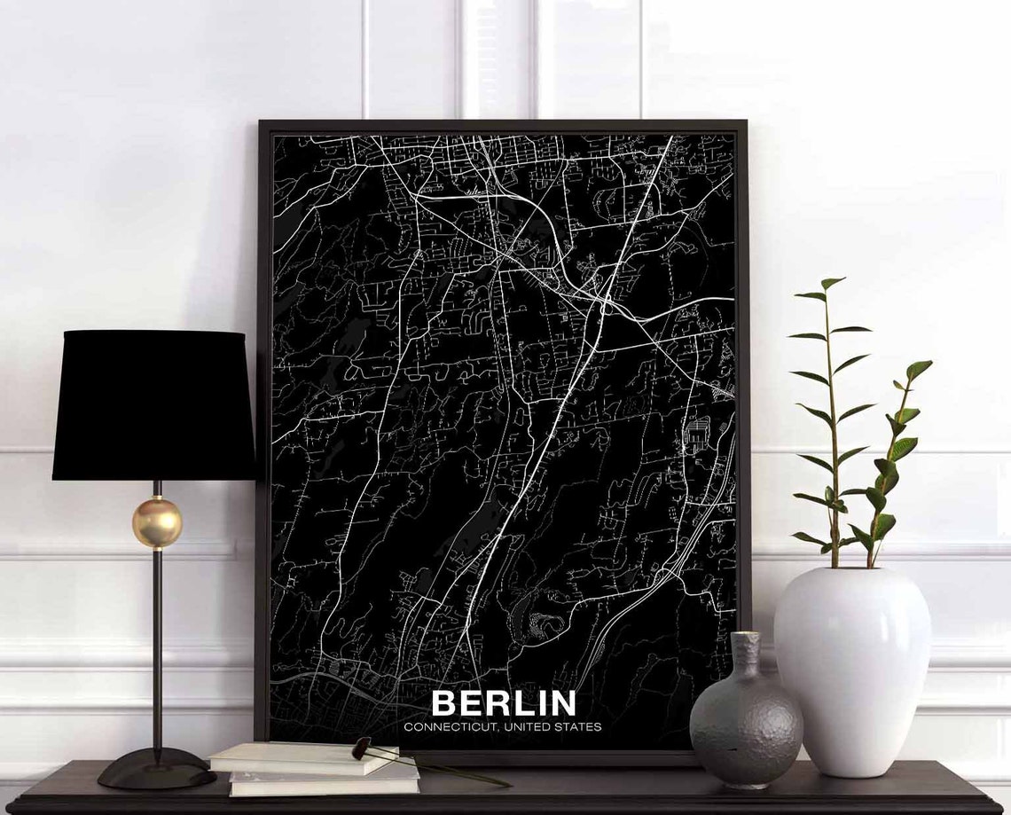 BERLIN Connecticut CT usa map poster black white Hometown City | Etsy