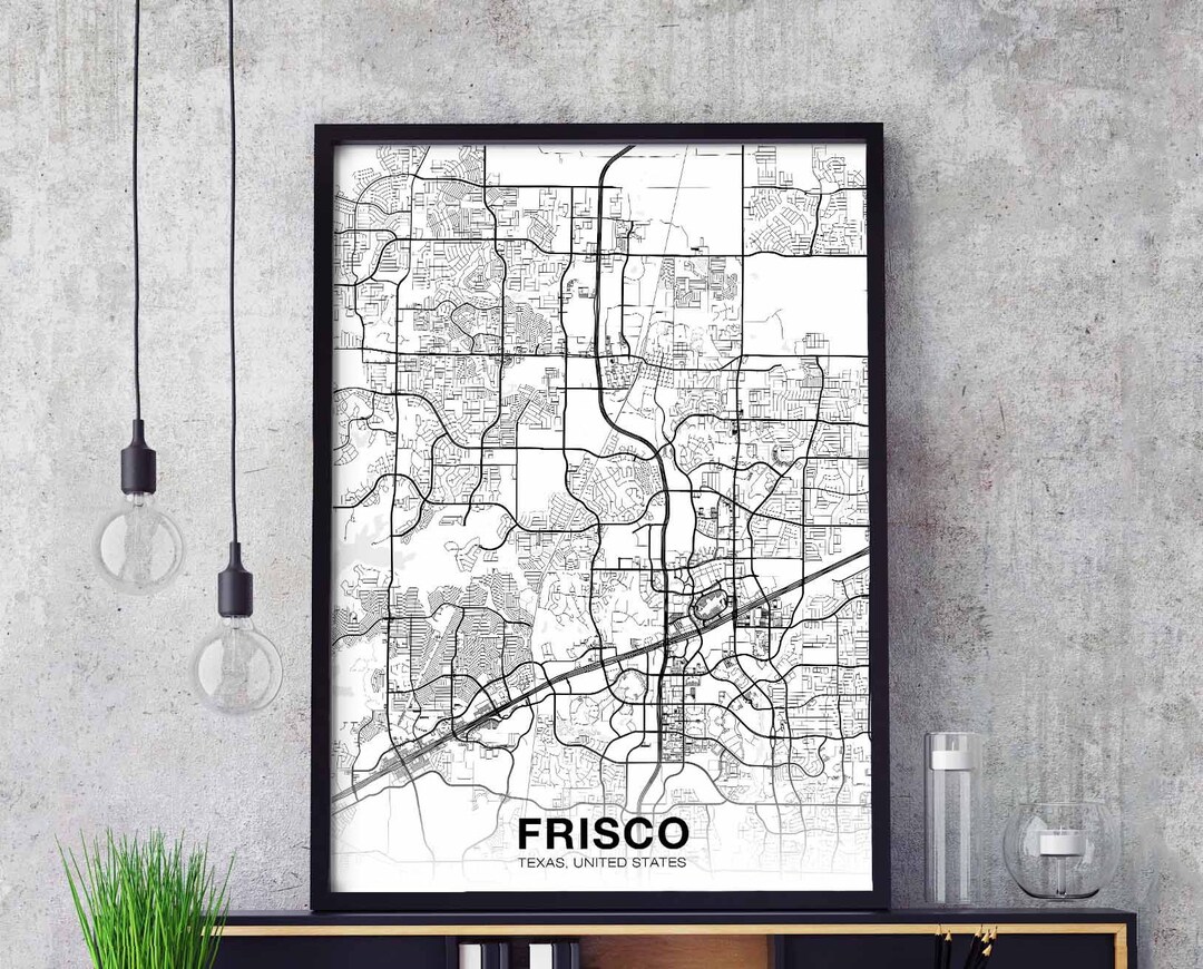FRISCO Texas TX USA Map Poster Black White Hometown City Print Modern ...