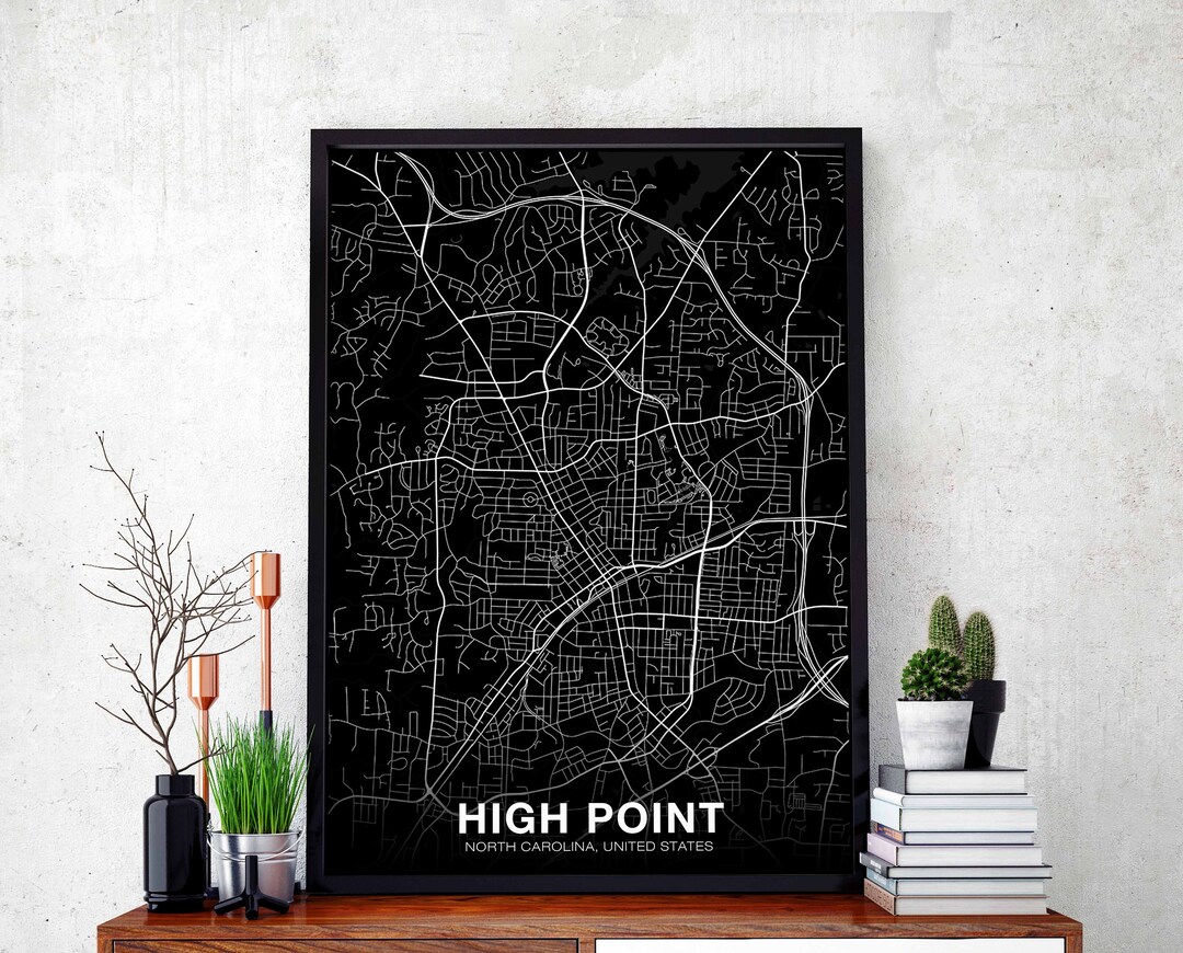 HIGH POINT North Carolina NC Usa Map Poster Black White Hometown City ...