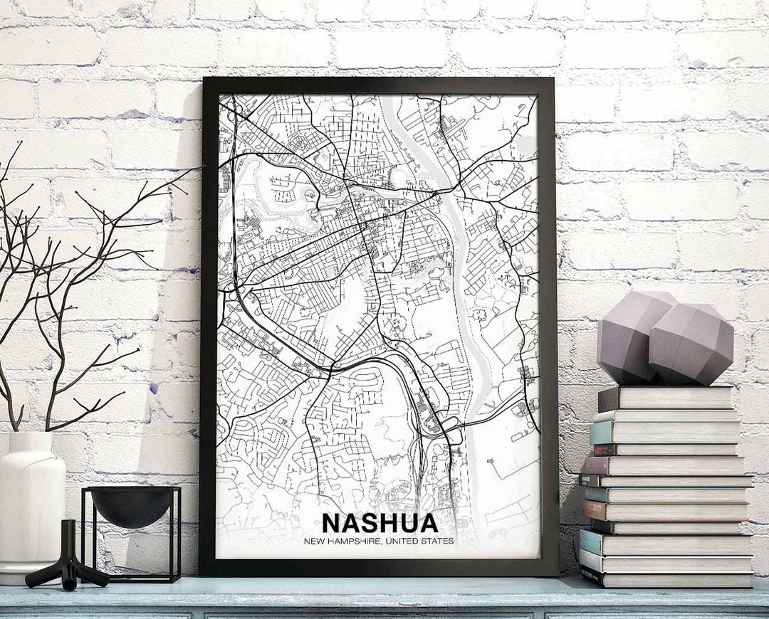 NASHUA New Hampshire NH US Map Poster Black White Hometown City Print ...