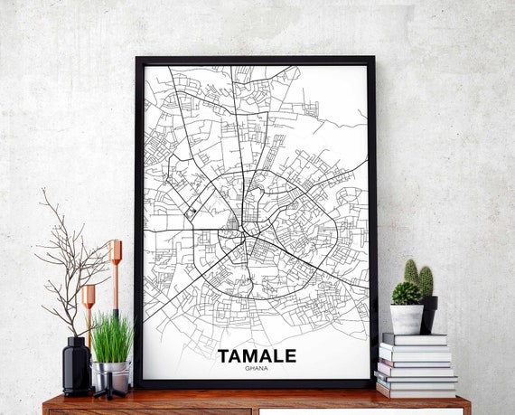 TAMALE Ghana map poster black white Hometown City Print Modern | Etsy