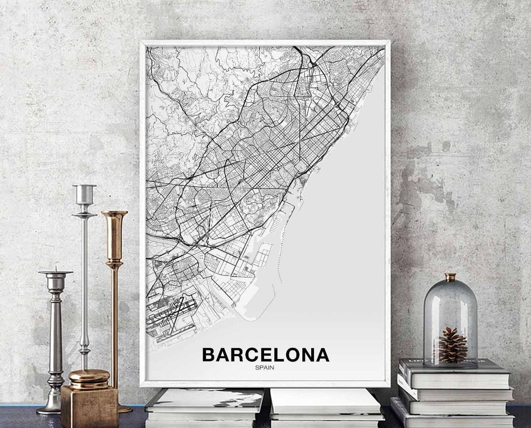 BARCELONA Spain Map Poster Hometown City Print Modern Home Decor Office ...