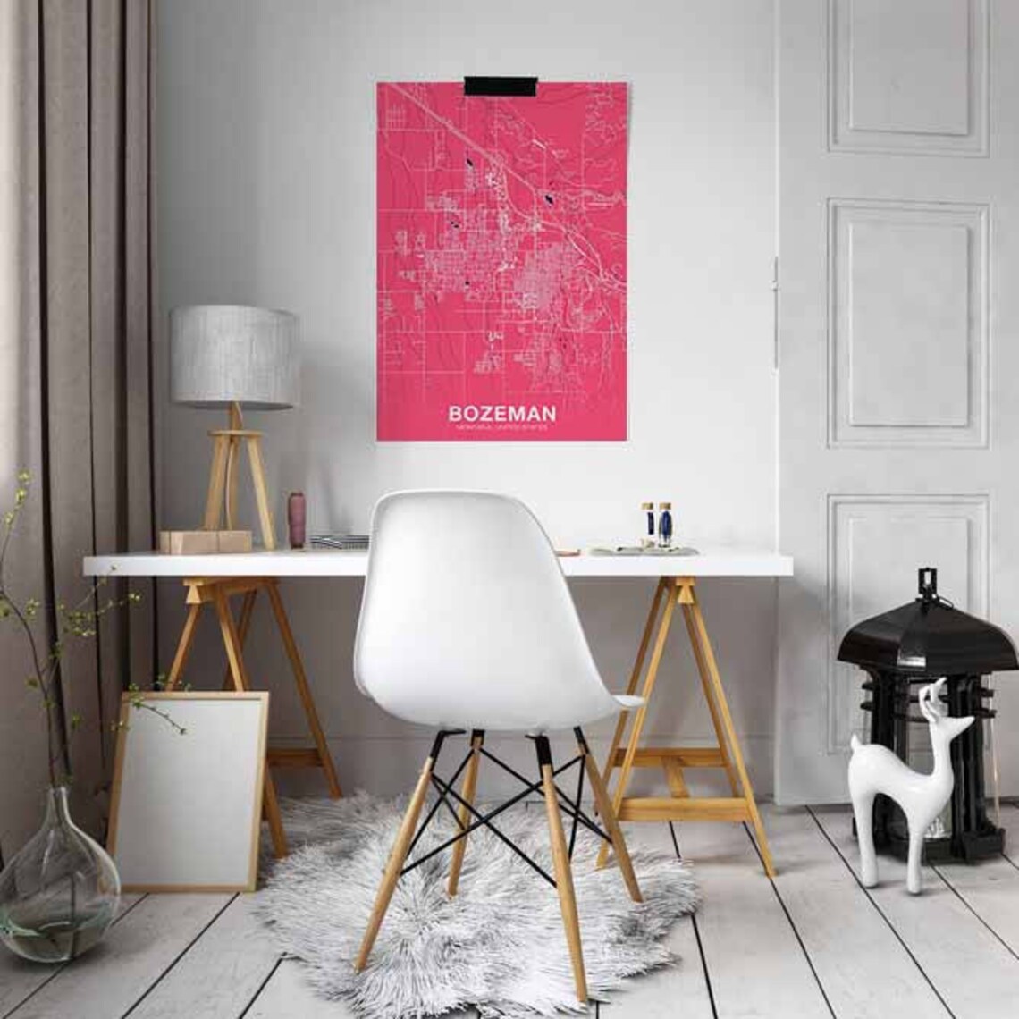 BOZEMAN Montana MT US Map Poster Color Hometown City Print Modern Home ...