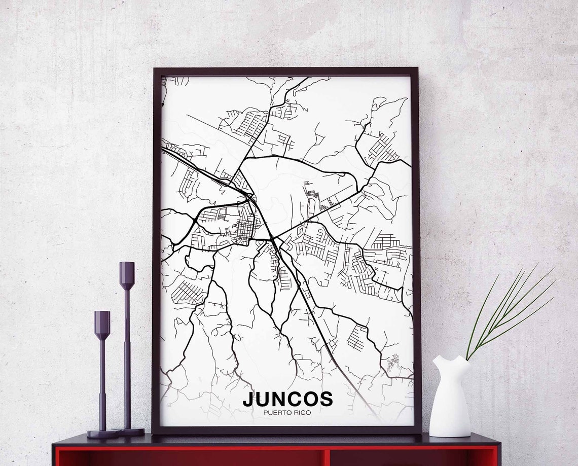JUNCOS Puerto Rico PR map poster black white Hometown City | Etsy