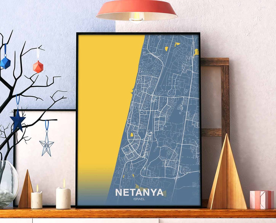 NETANYA Israel Map Poster Color Hometown City Print Modern Home Decor ...