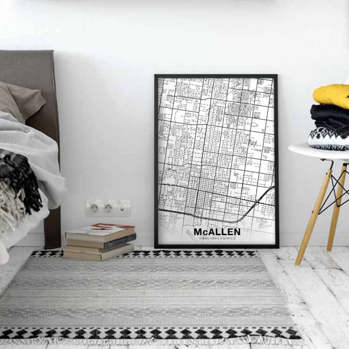 Mcallen Texas TX USA Map Poster Black White Hometown City Print Modern ...