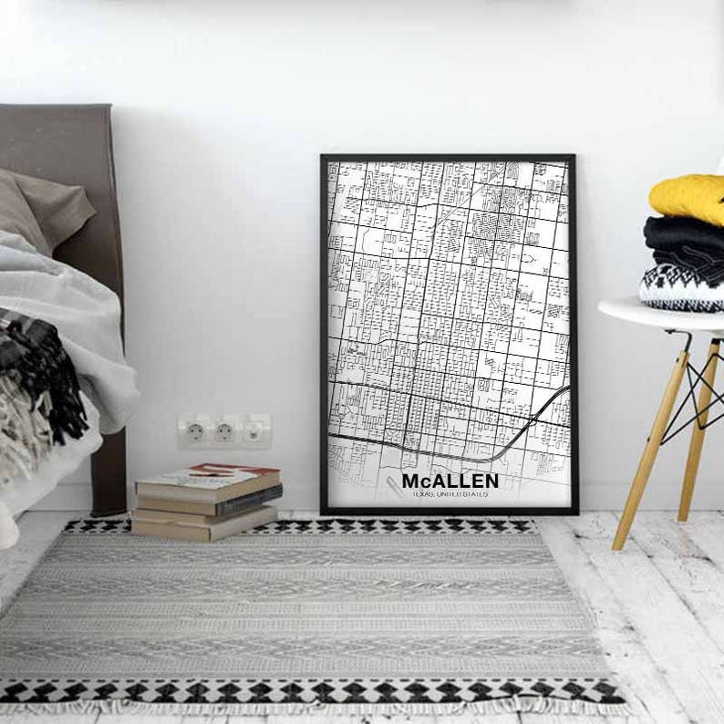 Mcallen Texas TX USA Map Poster Black White Hometown City Print Modern ...